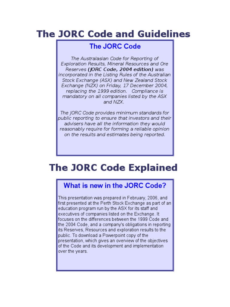 The JORC Code Explained | PDF | Heavy Industry | Mining
