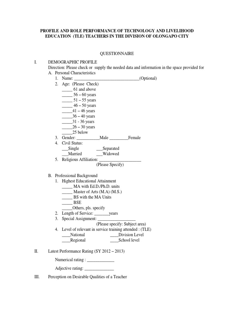 Questionaire | Questionnaire | Psychology & Cognitive Science