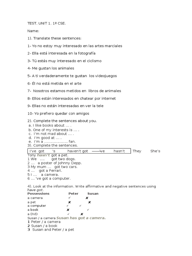 TEST Unit 1 English Plus | PDF