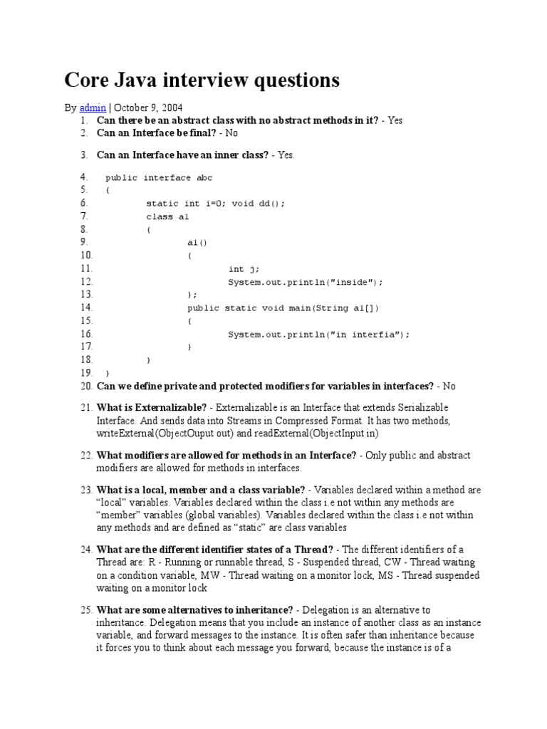 Core Java Interview Questions Pdf Method Computer Programming 9549