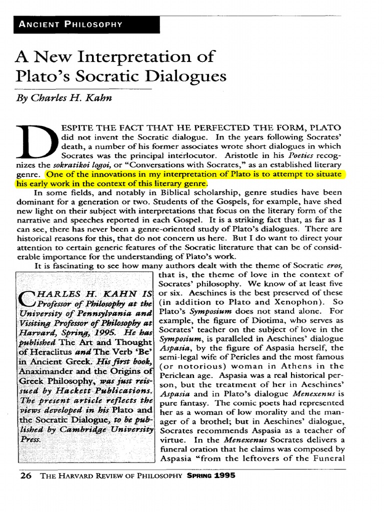 KAHN - A New Interpretation of Plato S Socratic Dialogue | PDF | Plato ...