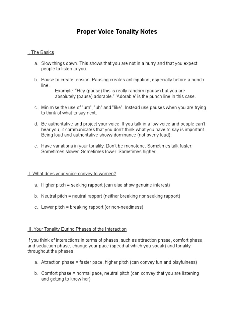 Proper Voice Tonality Notes | PDF | Pitch (Music) | Psychological Concepts