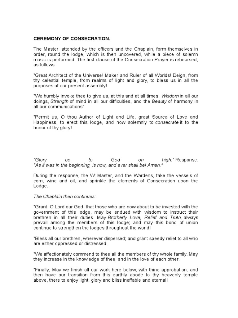 Masonic Consecration Ceremony Guide | PDF | Freemasonry | Religious ...