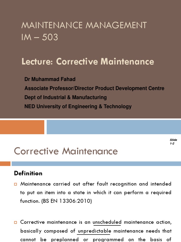 Lecture - Corrective Maintenance | PDF | Systems Theory | Systems ...