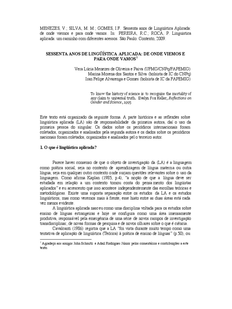 Ling A Plic Vera Lucia Menezes | PDF | Linguística Aplicada | Linguística