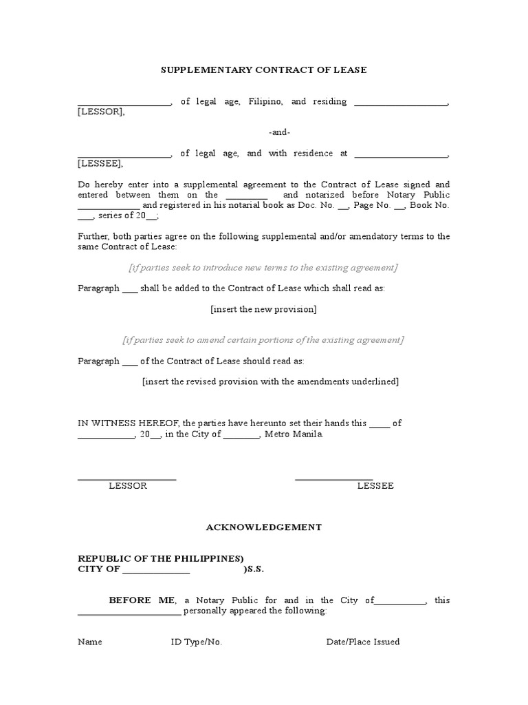 Supplementary Lease Agreement Template | PDF | Law