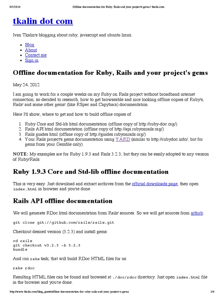 Offline Documentation For Ruby, Rails and Your Project's Gems - Tkalin ...