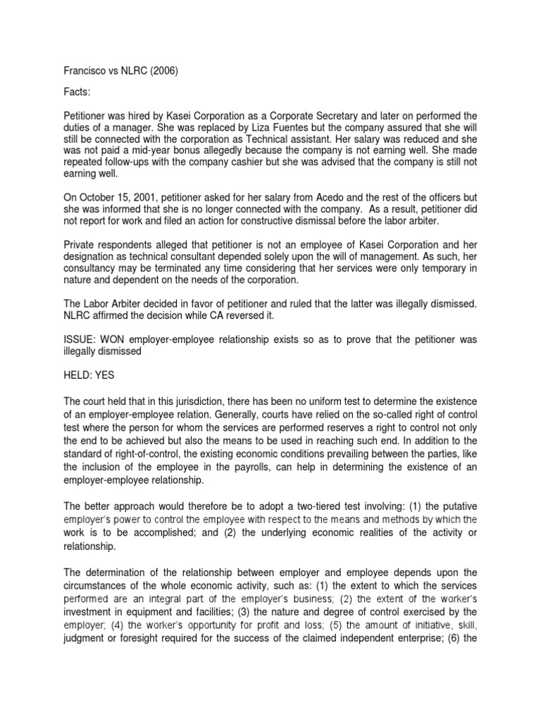 Determining Employer-Employee Relationships: A Two-Tiered Test of ...