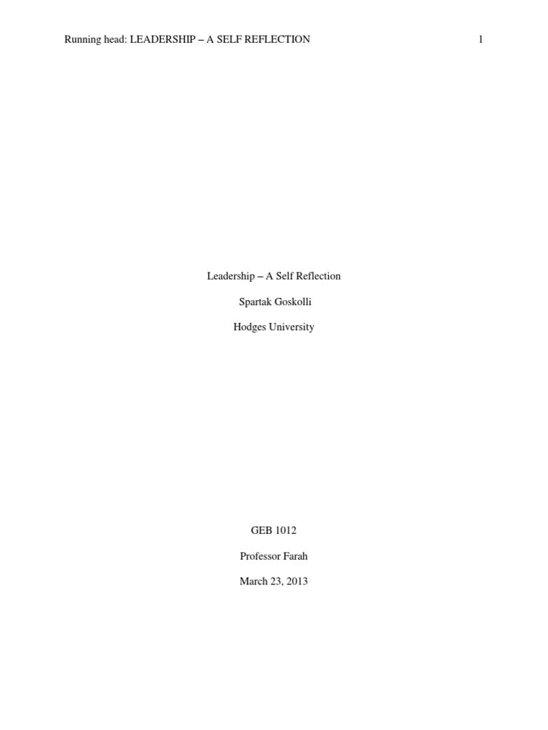 Leadership - A Self Reflection | PDF | Time Management | Professional ...