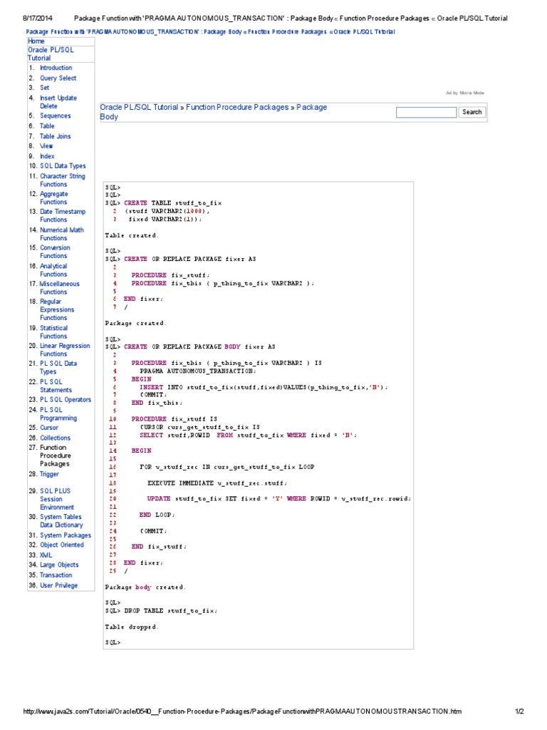 Package Function With 'PRAGMA AUTONOMOUS - TRANSACTION' - Package Body Function Procedure ...