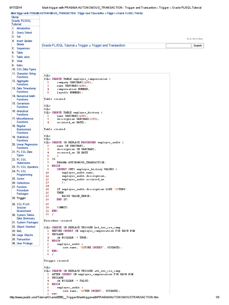 Mark Trigger With PRAGMA AUTONOMOUS - TRANSACTION - Trigger and Transaction Trigger Oracle PL ...