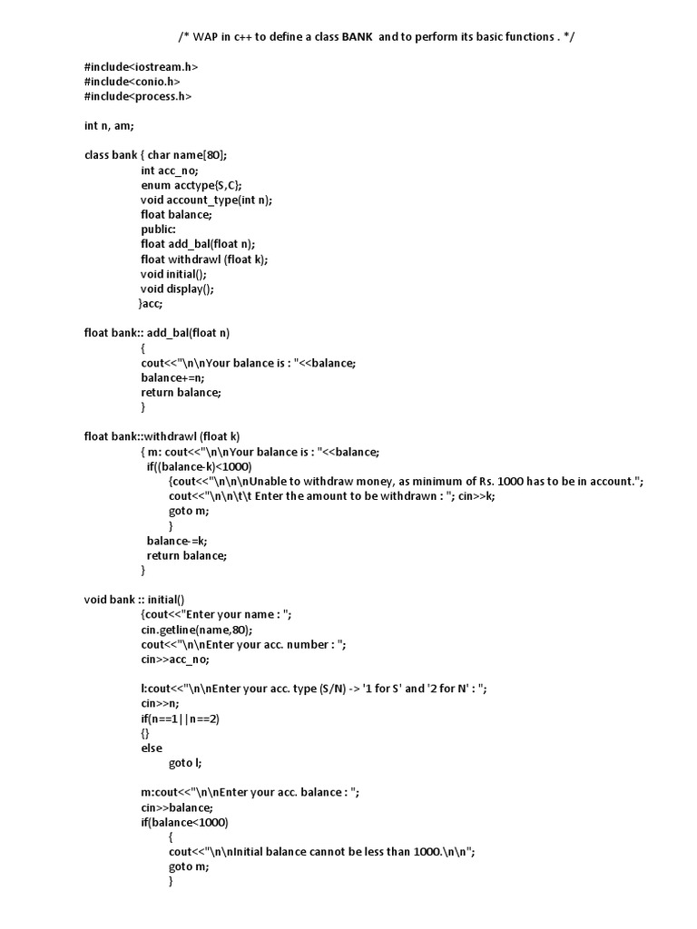 bank c++ code | Programming Paradigms | Computer Engineering