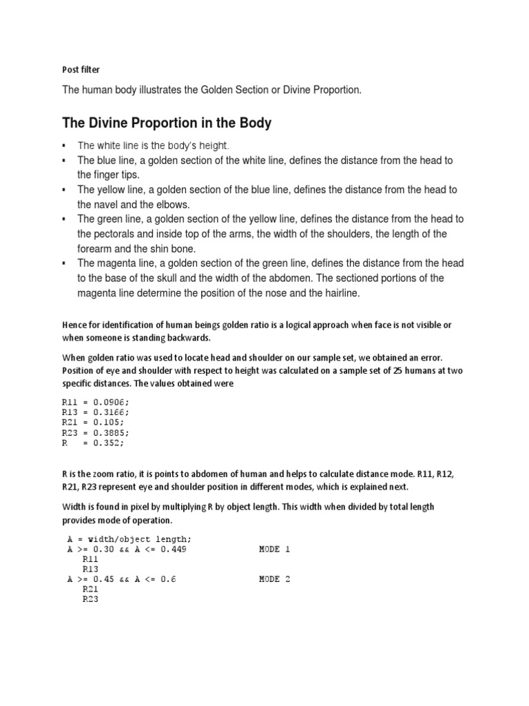 Golden Ratio in Human Body Analysis | PDF | Matrix (Mathematics ...