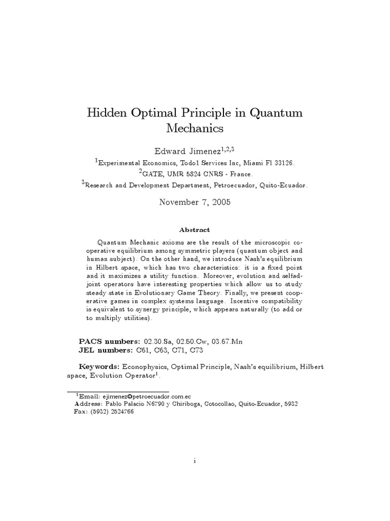 Hidden Optimal Principle in Quantum Mechanics: Edward Jimenez | PDF | Quantum Entanglement ...