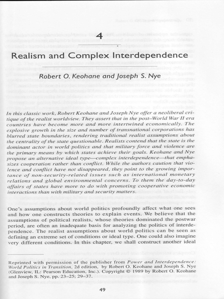 Keohane & Nye Realism and Complex Interdependence - PP 49-58 | PDF | Interdependence | Global ...
