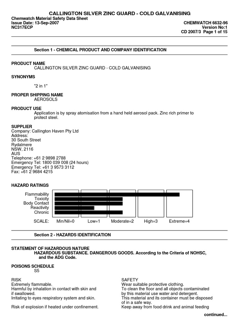 Chemwatch Australian MSDS 6632-96 | Fires | Combustion