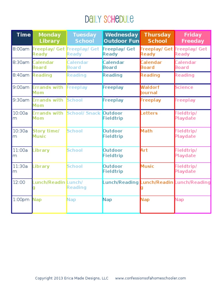 Daily Schedule Prek-1 | PDF