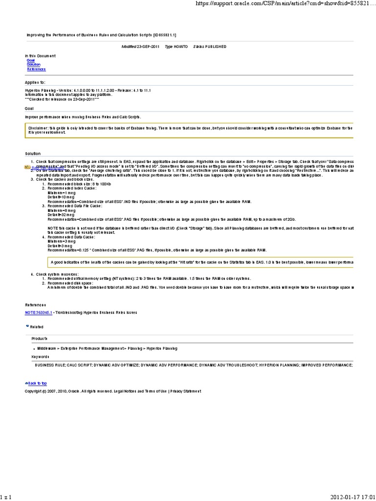 Improving The Performance of Business Rules and Calculation Scripts (ID 855821.1) | PDF | Cache ...