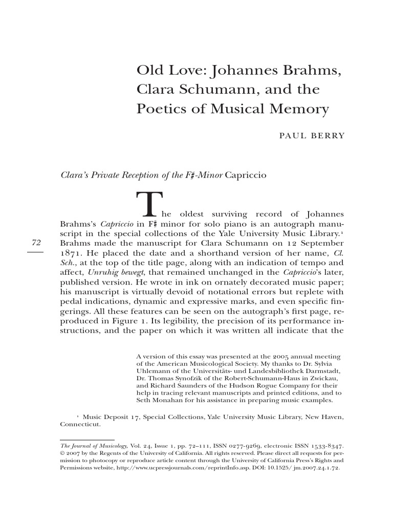 Old - Johannes Brahms, Clara Schumann', and The Poetics of Musical ...