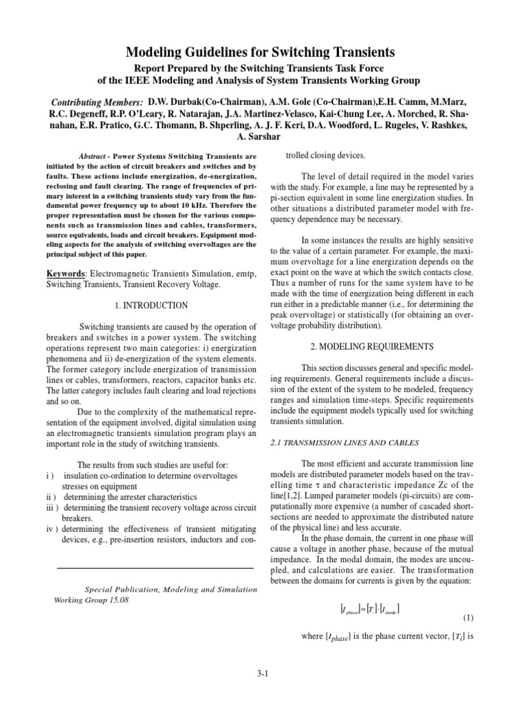 IEEE - Modeling Guidelines For Switching Transients | PDF | Transformer | Capacitor