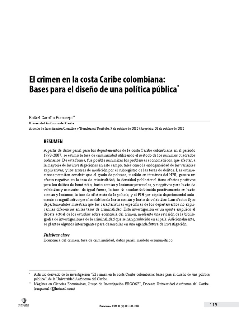 Modelo Becker-Ehrlich El Crimen en La Costa Caribe | PDF | Delito ...
