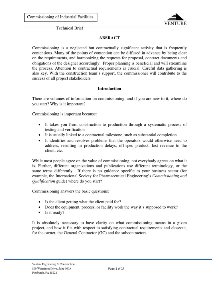 Industrial Facilities Commissioning Guide | PDF | Construction ...