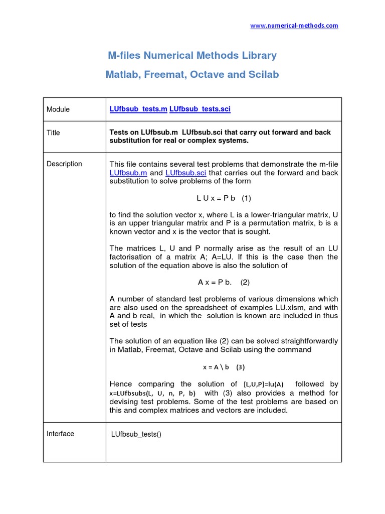 M Files Numerical Methods Library Matlab Freemat Octave And Scilab Pdf Matrix Mathematics