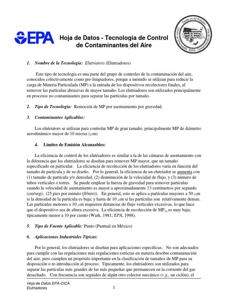 Elutriador Inet PDF | PDF | Contaminación | Gases