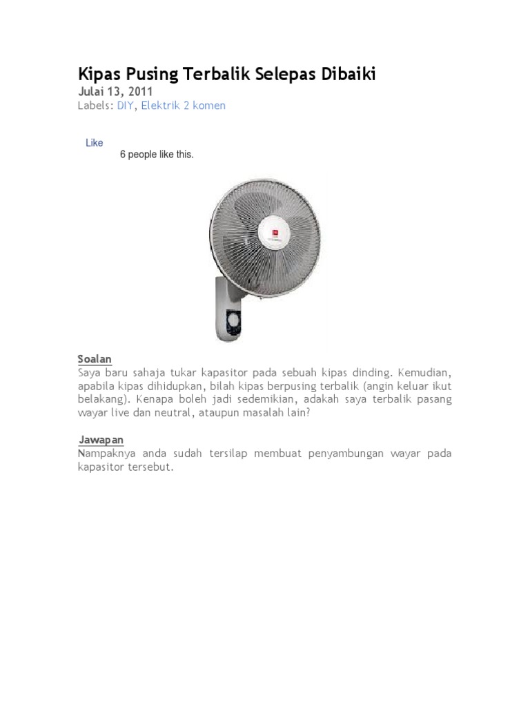 Kipas Pusing Terbalik Selepas Dibaiki | PDF