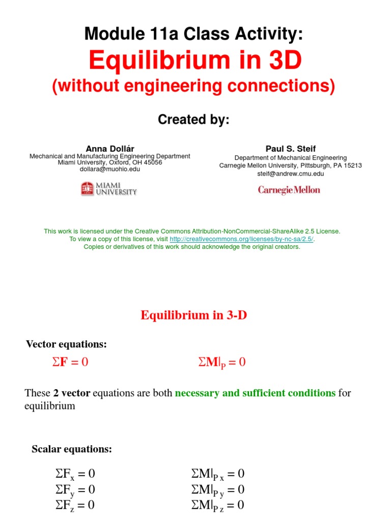 Equilibrium in 3D: Module 11a Class Activity | PDF | Theoretical ...