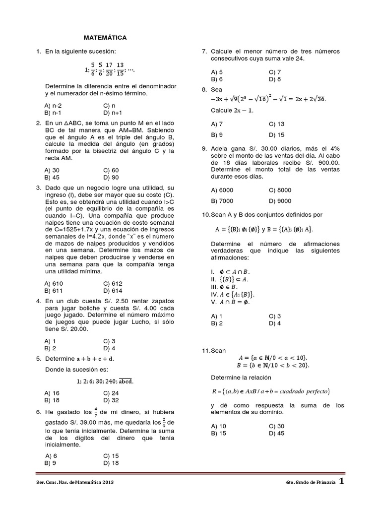 Concurso Matemáticas Primaria 6to - COREFO 2013 | PDF | Fracción (Matemáticas) | Número natural