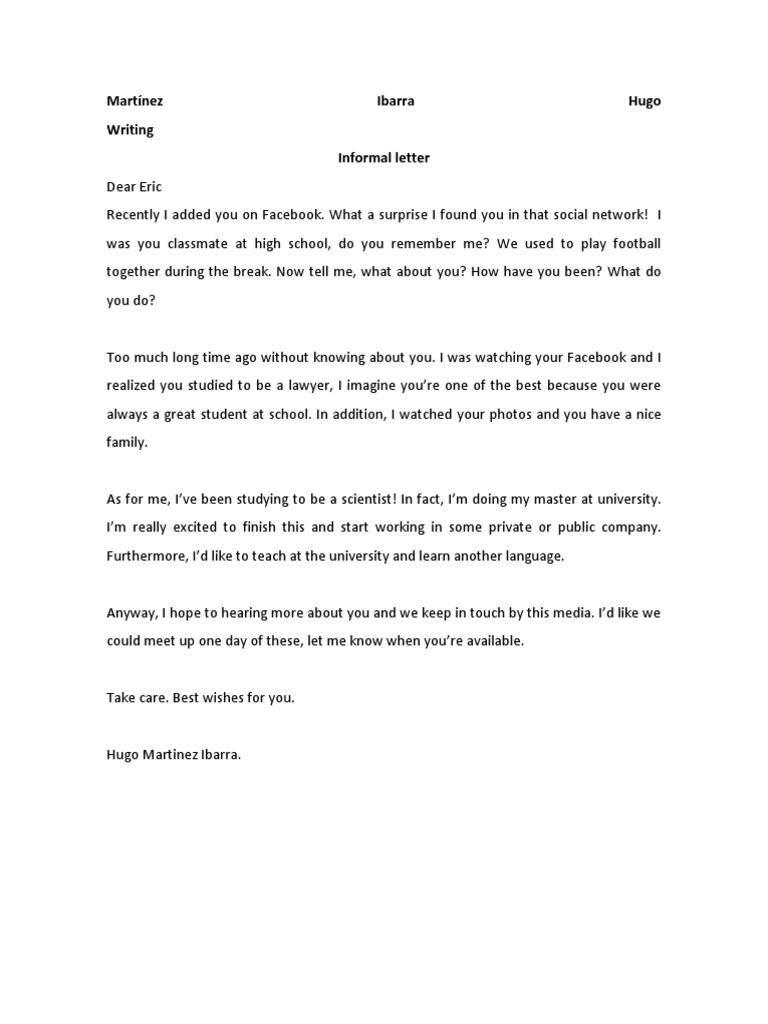 Informal Letter to a Classmate | PDF | Social Science