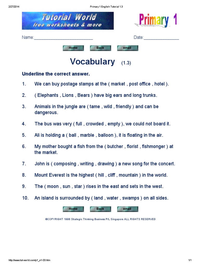 Primary 1 English exercise | Nature