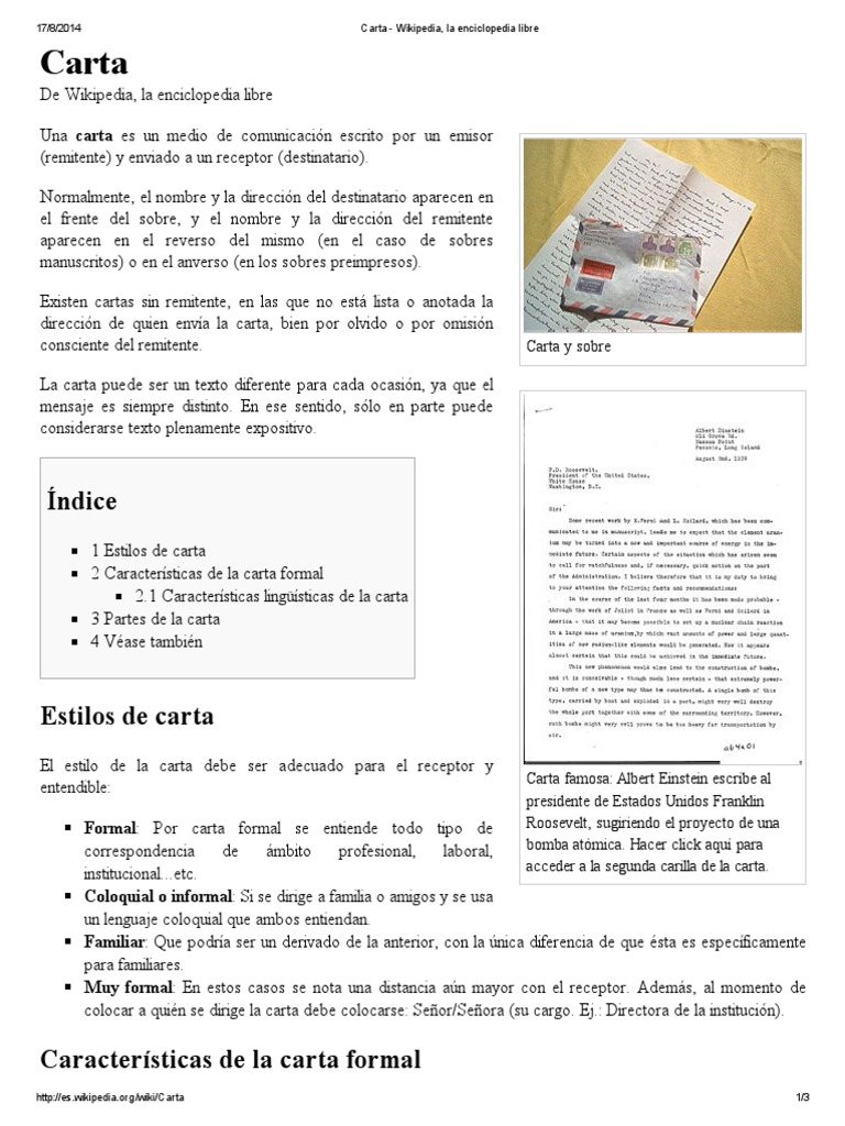 Carta - Wikipedia, La Enciclopedia Libre | PDF | Comunicación | Semiótica