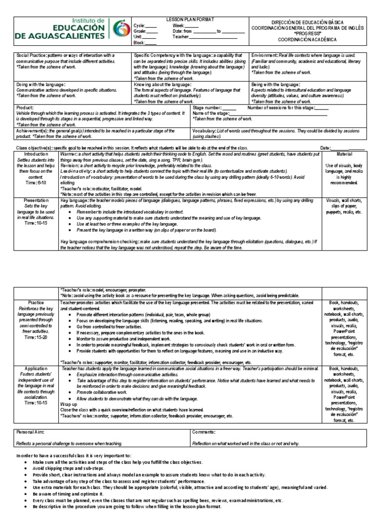 Formato Lesson Plan-Explicacion de Etapas | PDF | Lesson Plan | Psychology