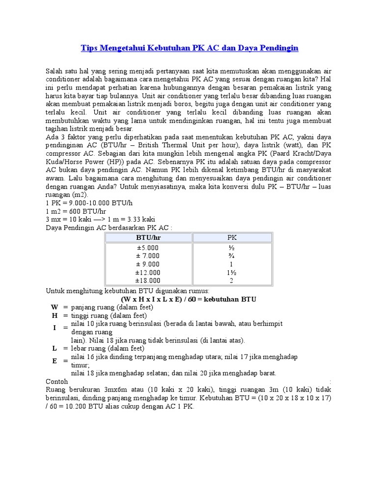 Rumus Perhitungan Kapasitas AC | PDF