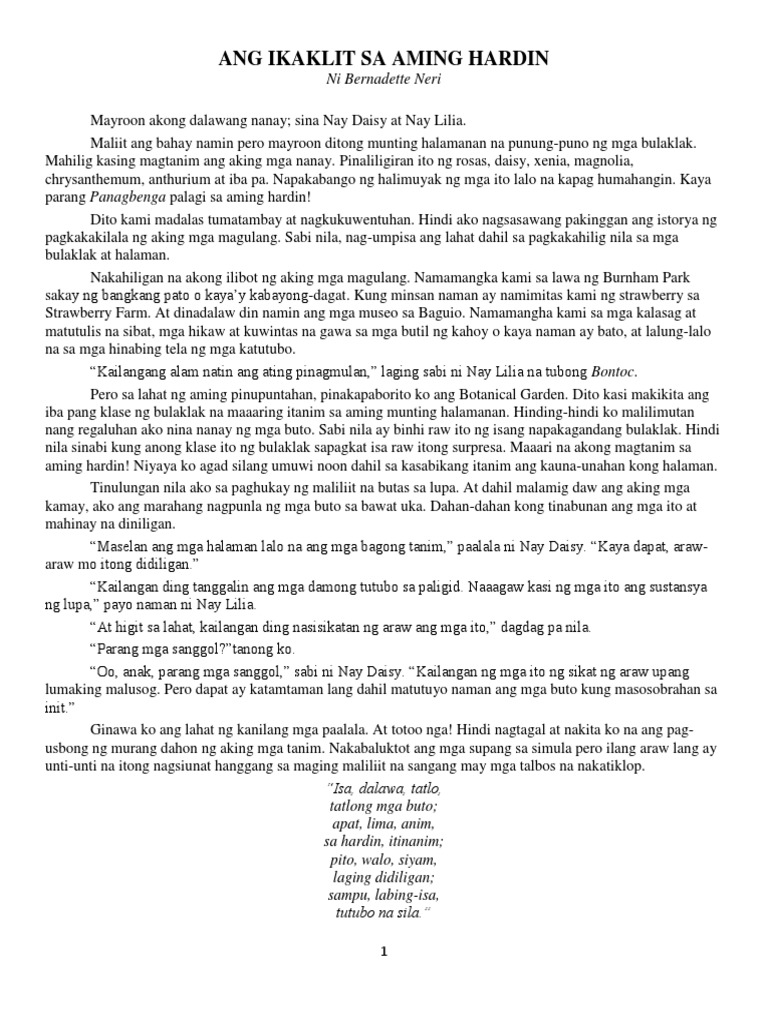 Ang Ikaklit Sa Aming Hardin | PDF