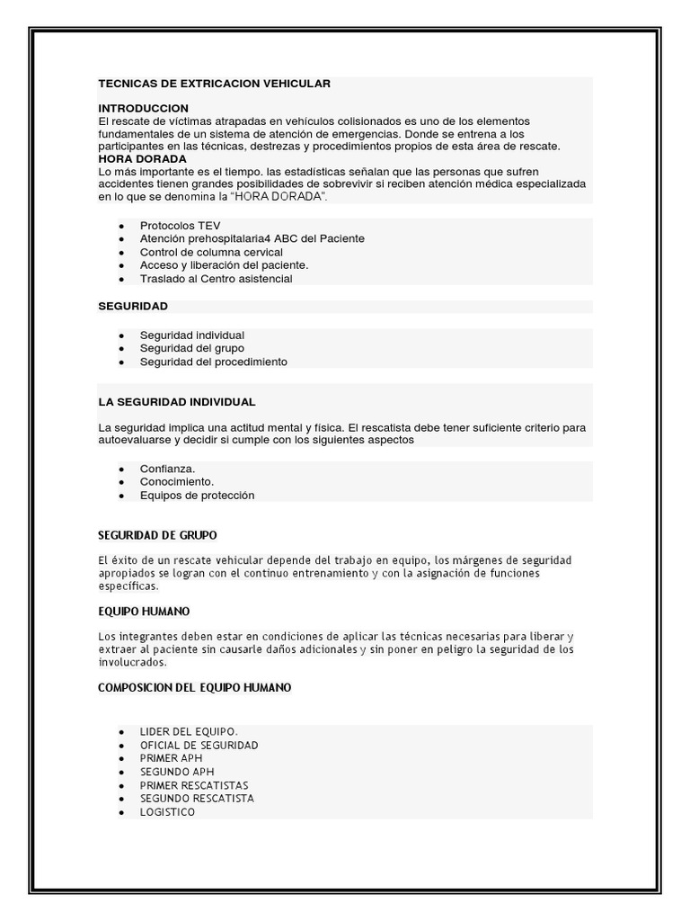 Tecnicas de Extraccion Vehicular | PDF | Bienestar | Medicina