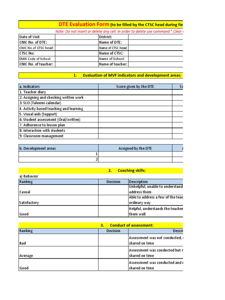 DTEs Evaluation Form Corrected | PDF | Educational Assessment ...