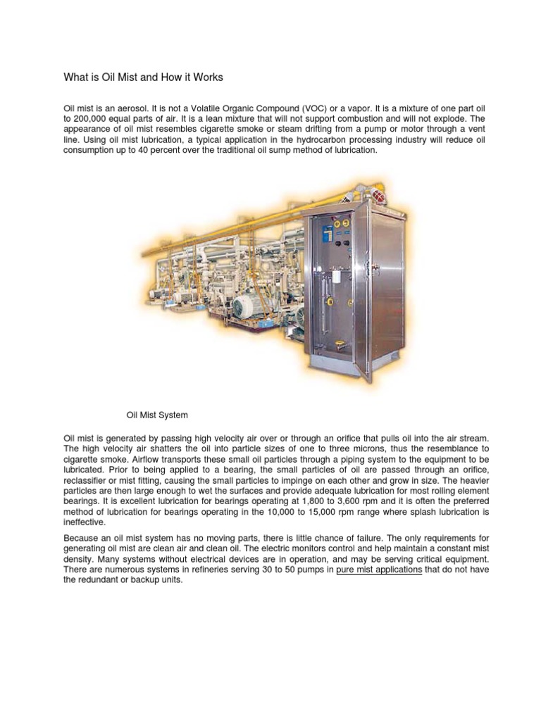Oil Mist Generator | Download Free PDF | Bearing (Mechanical) | Lubricant