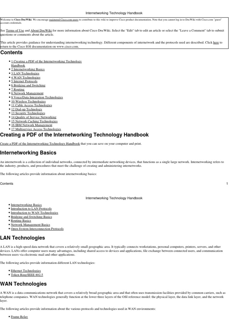 Internetworking Technology Handbook | PDF | Communications Protocols | Computer Network