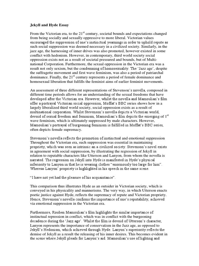 Representation of Values in Jekyll & Hyde Essay | PDF | Feminism ...