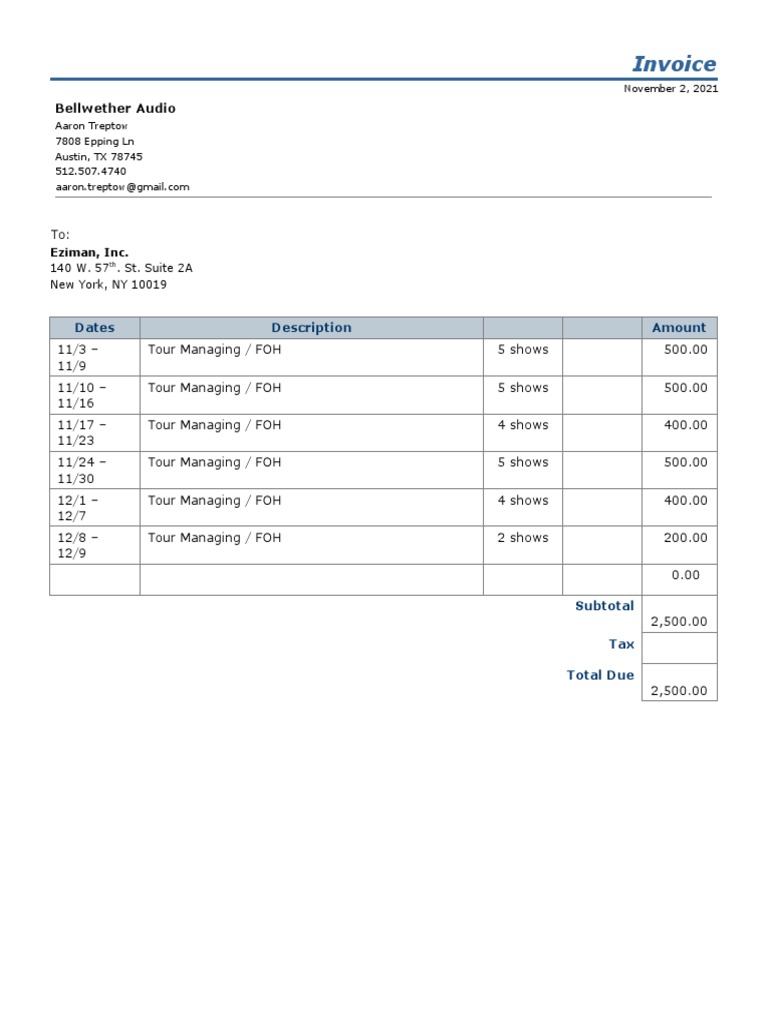 Invoice for Tour Management Services | PDF