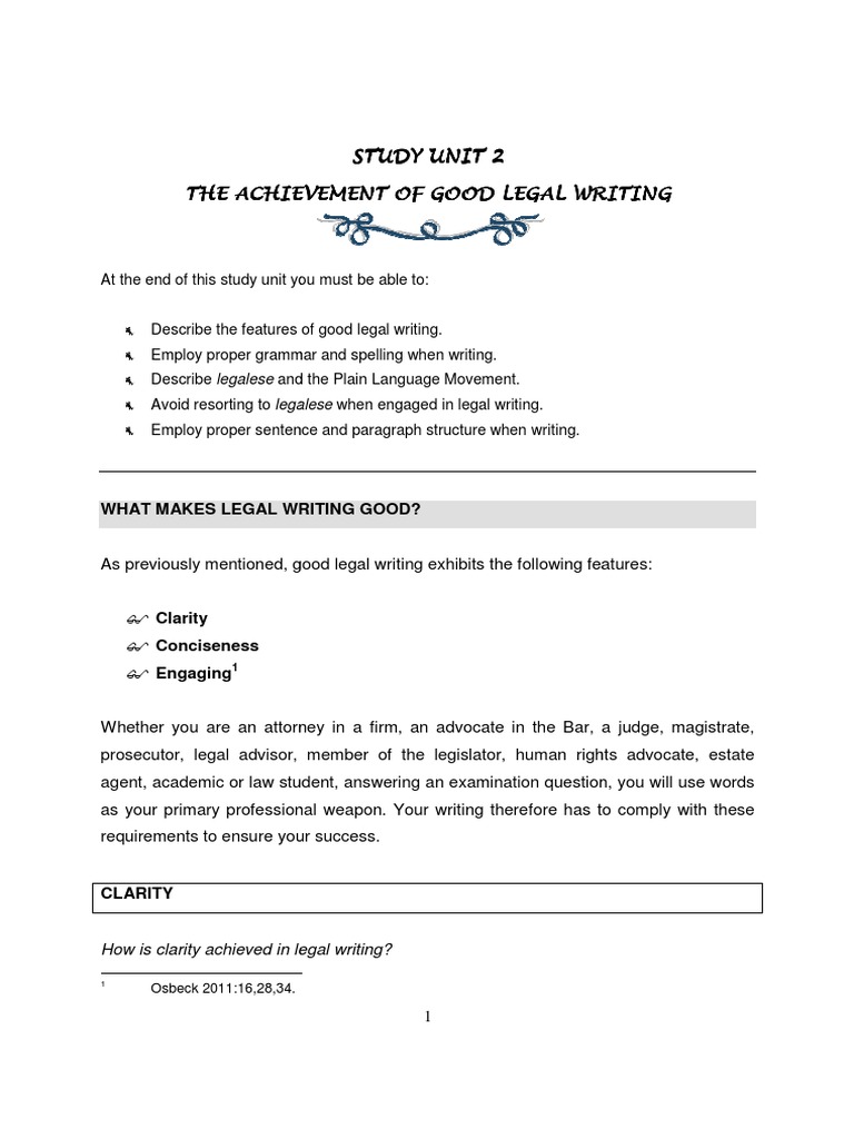 Achievement of Good Legal Writing | PDF | Plain Language | Persuasion