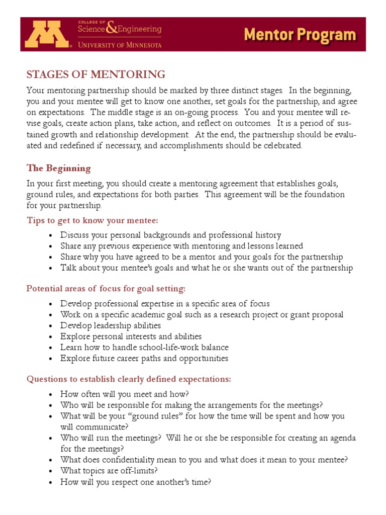 Stages of Mentoring: The Beginning | Download Free PDF | Mentorship | Goal