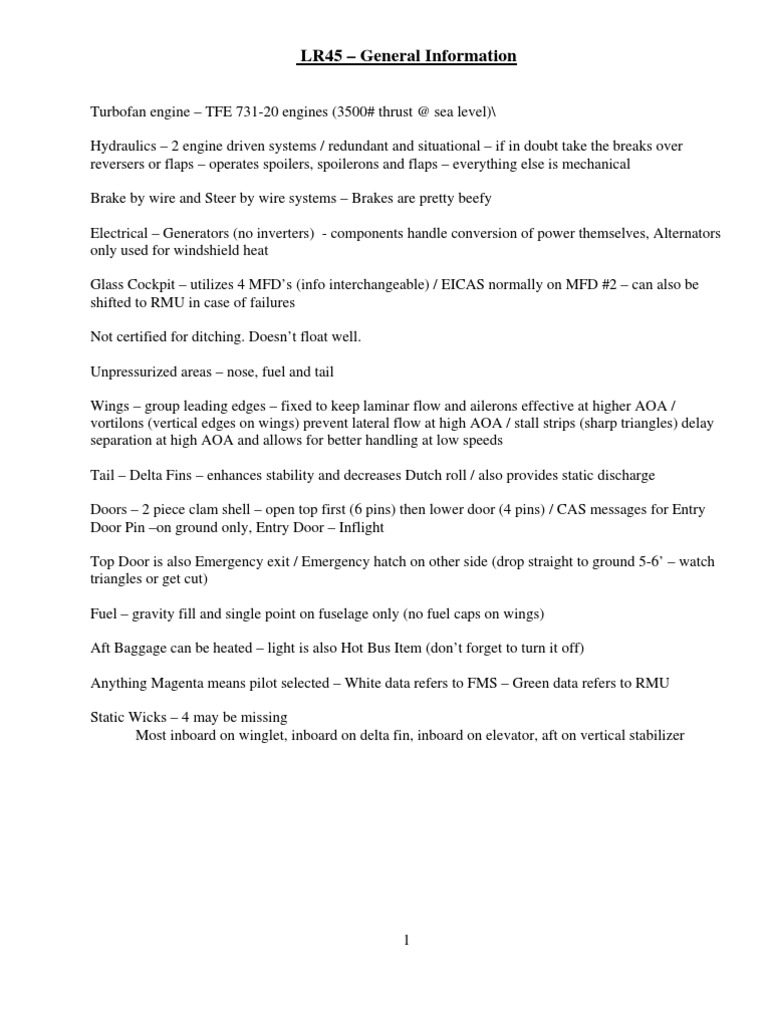 Lear - 45 Data Sheet | PDF | Flap (Aeronautics) | Brake