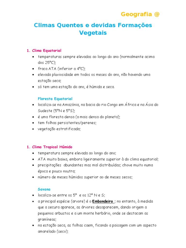 Tipos de Clima e Vegetação Quente | PDF | Árvores | Florestas