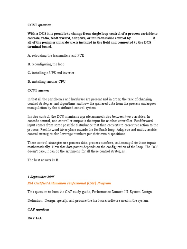 1 September 2005: ISA Certified Automation Professional (CAP) Program | PDF