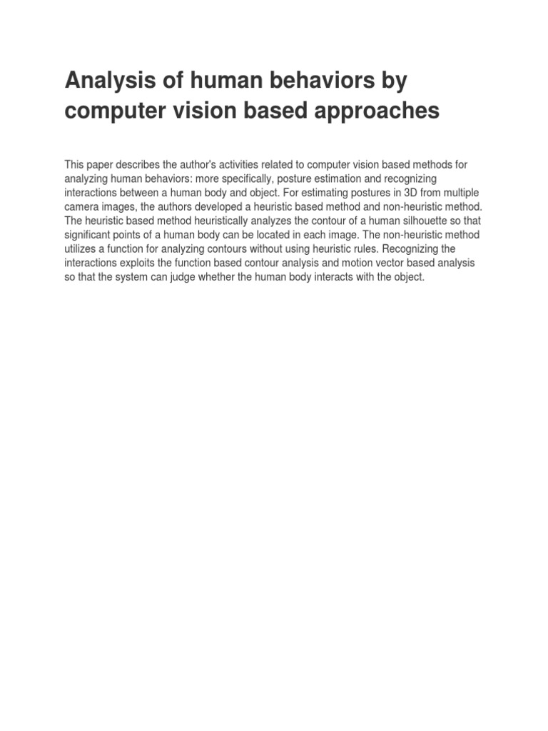 Computer Vision for Human Behavior Analysis | PDF | Computers
