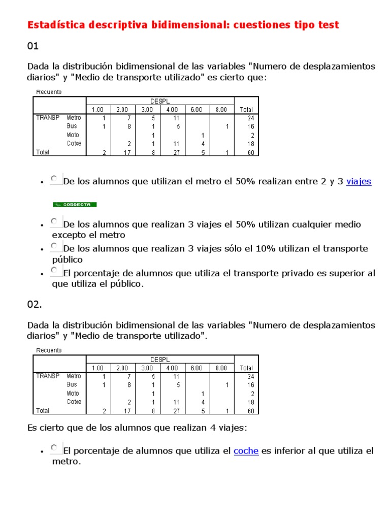 Estadística de Correlacion Bidimensional Cuestionario Test | PDF ...